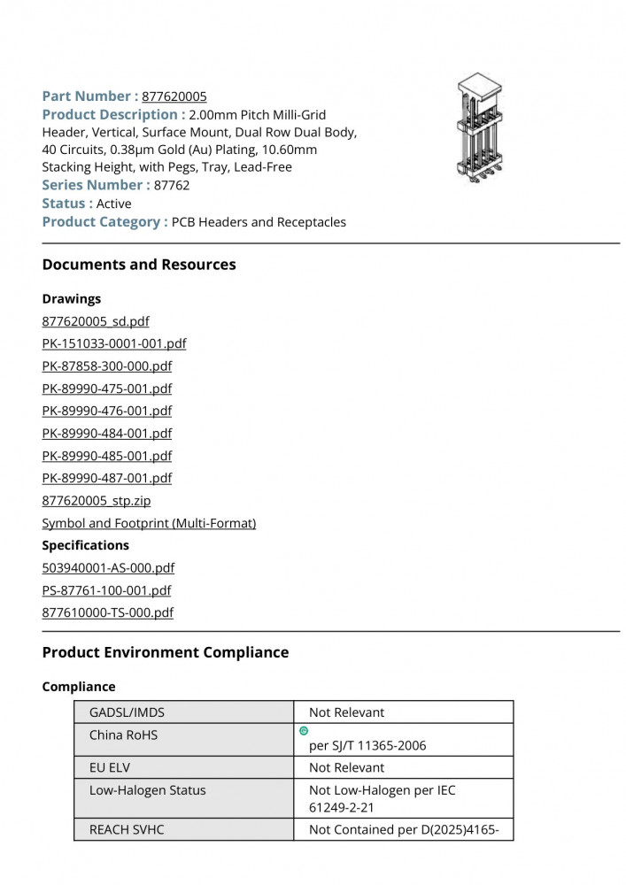 MOLEX 877620005 technical document preview, page 1