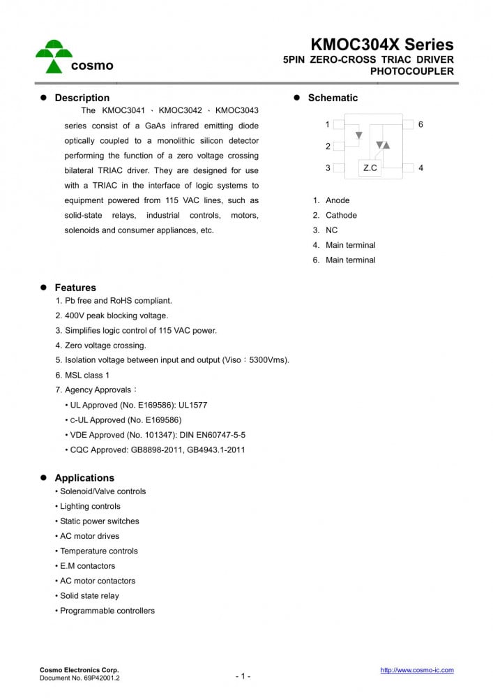 KMOC3043 datasheet page 1