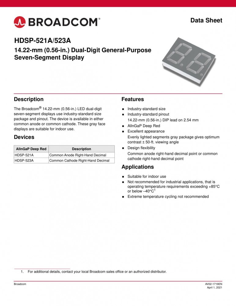HDSP-523A datasheet page 1