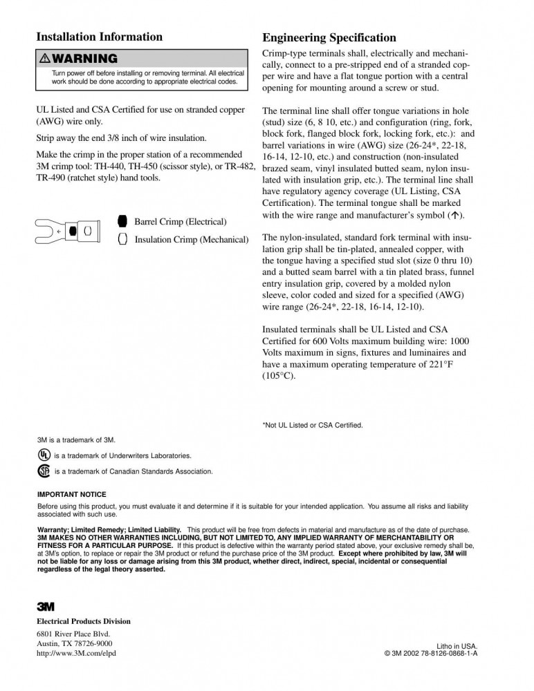 3M 94778 and 30-0-NB through 33-10-NB terminal datasheet page 2