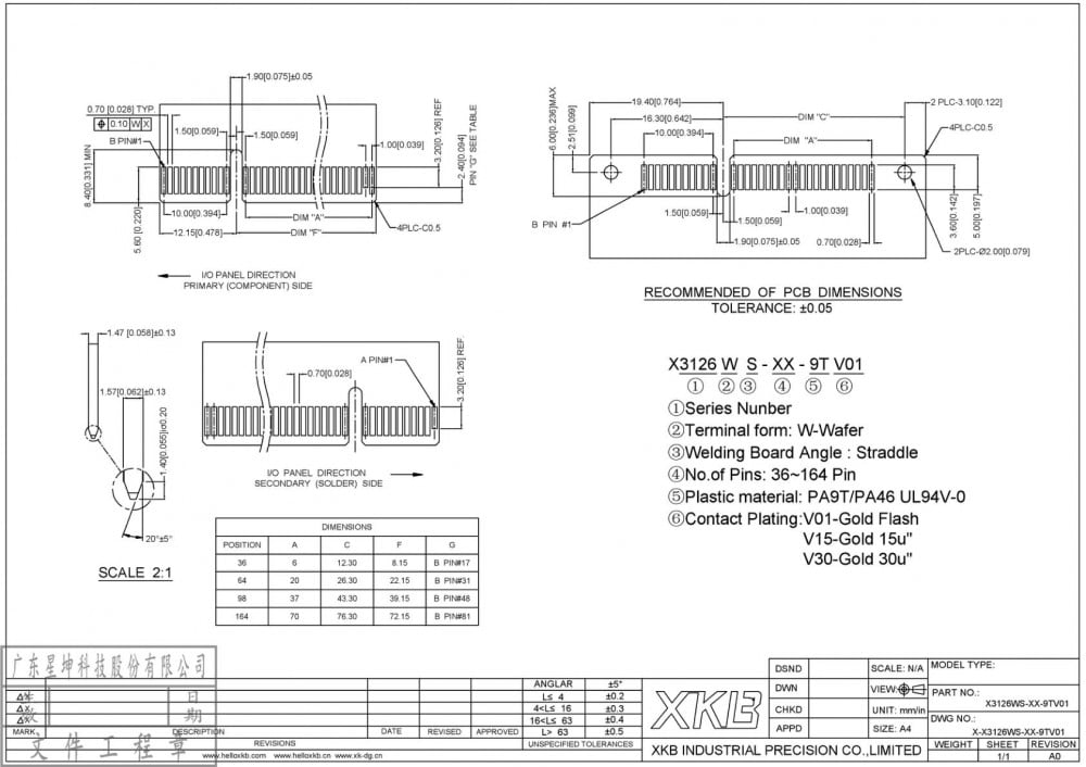 X3126WS series PCB and ordering-code drawing page 2