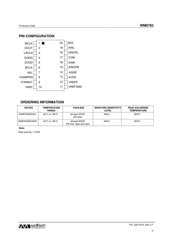 WM8782 datasheet page 3