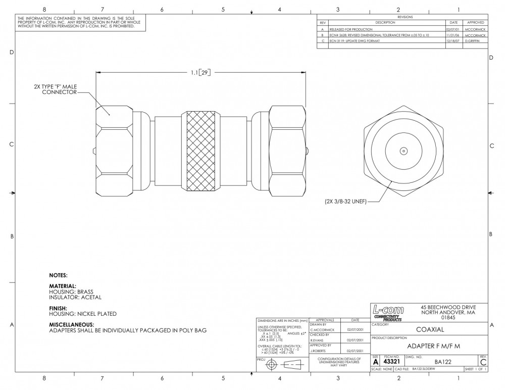 L-com BA122 technical document page