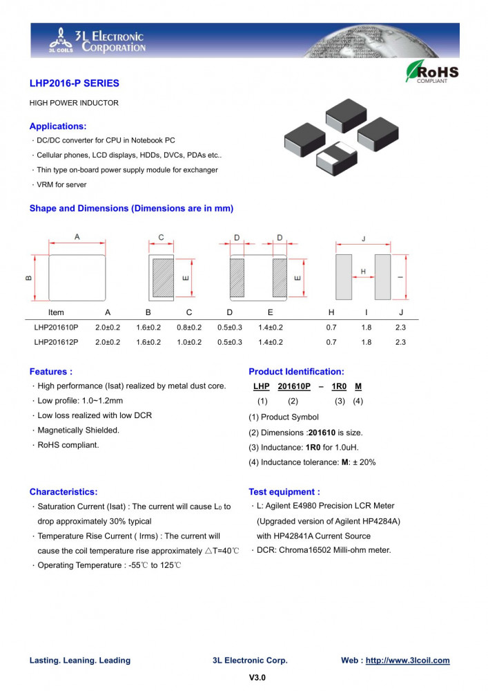 LHP2016-P series technical document, page 1