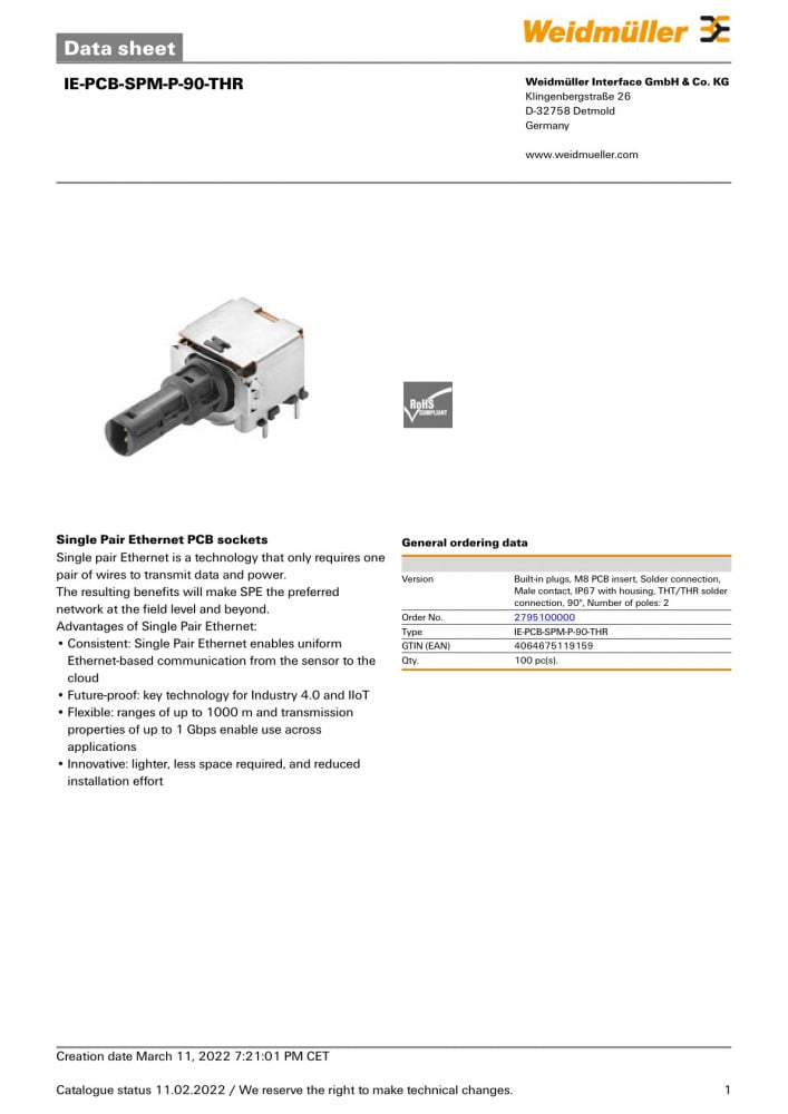 WEIDMULLER 2795100000 technical document page 1
