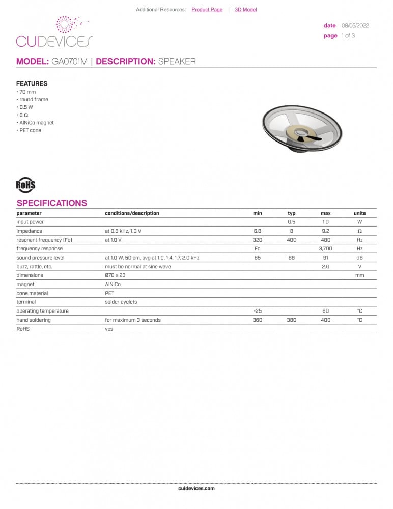 GA0701M technical document page 1
