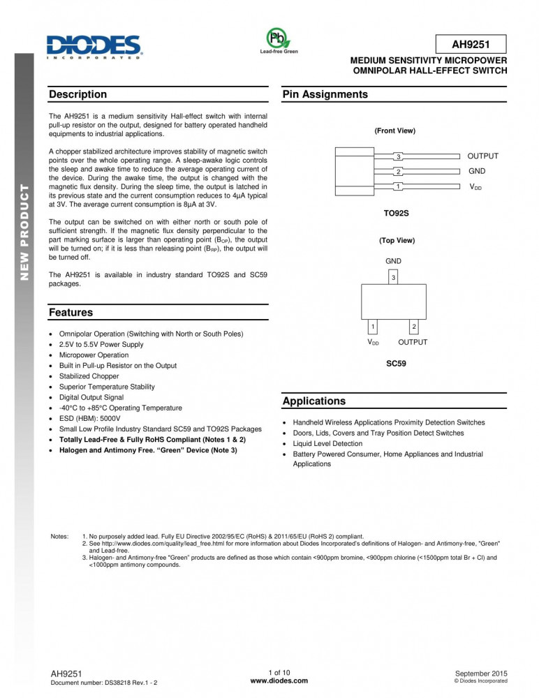 AH9251 datasheet page 1