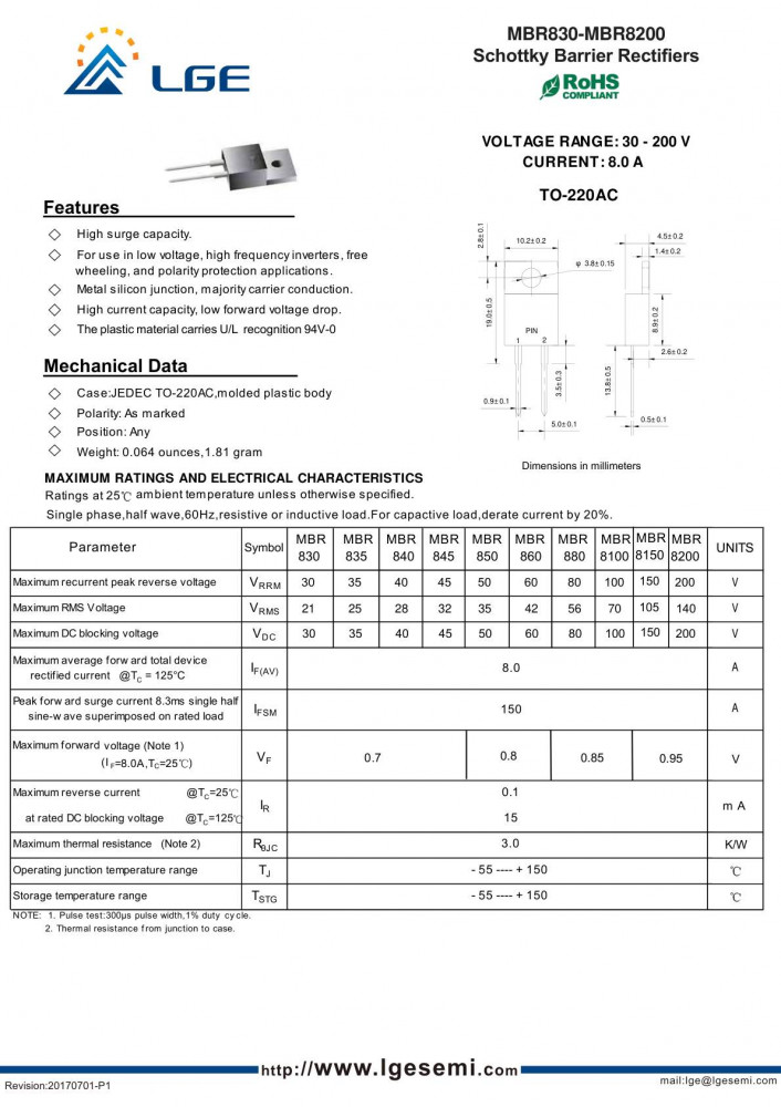 LGE MBR840 datasheet page 1