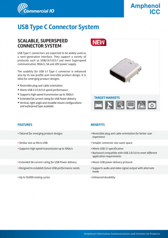 Amphenol USB Type-C connector technical document page 1