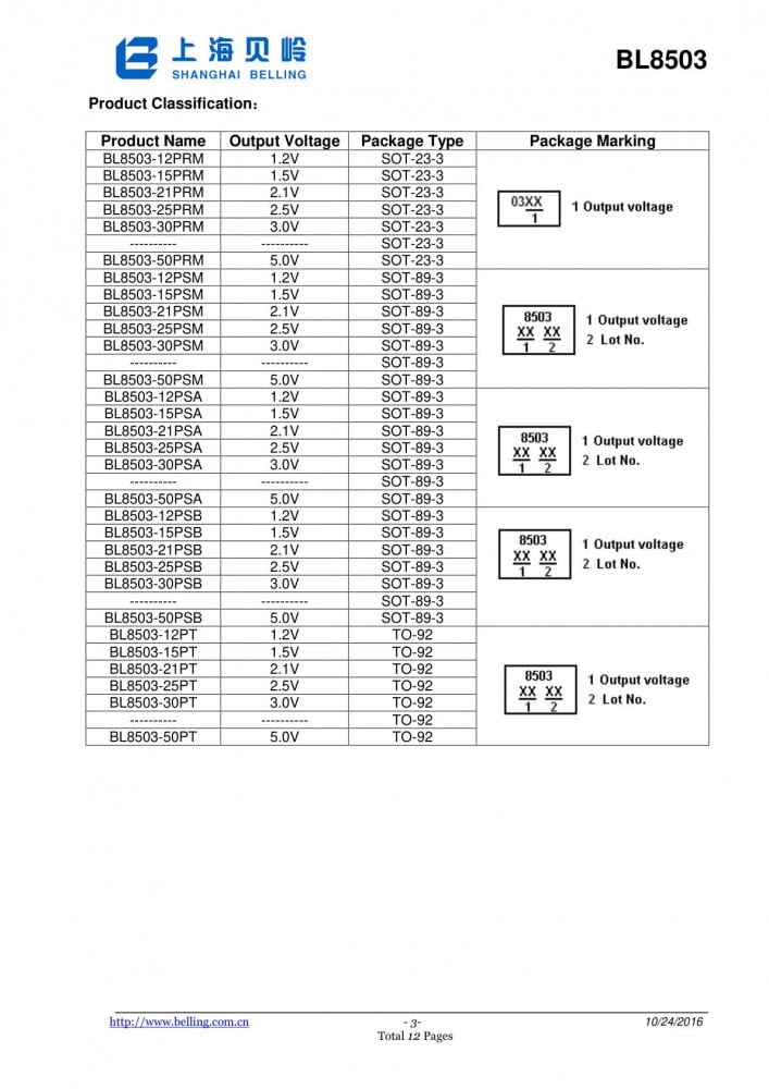 BL8503 datasheet page 3
