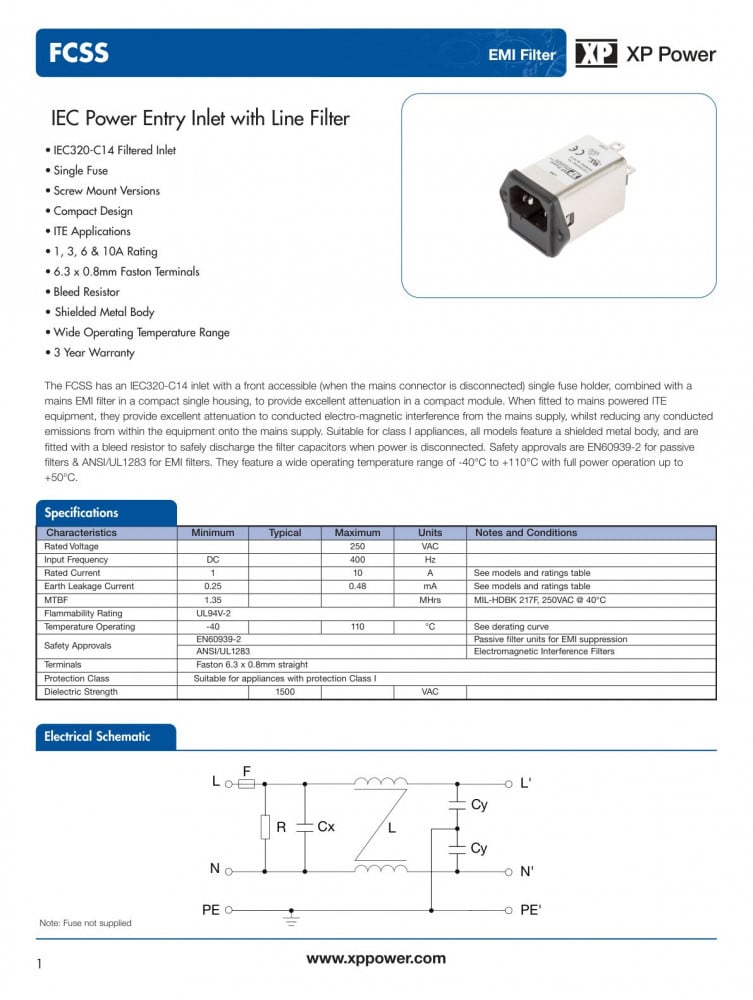 XP Power FCSS03SFR datasheet page 1