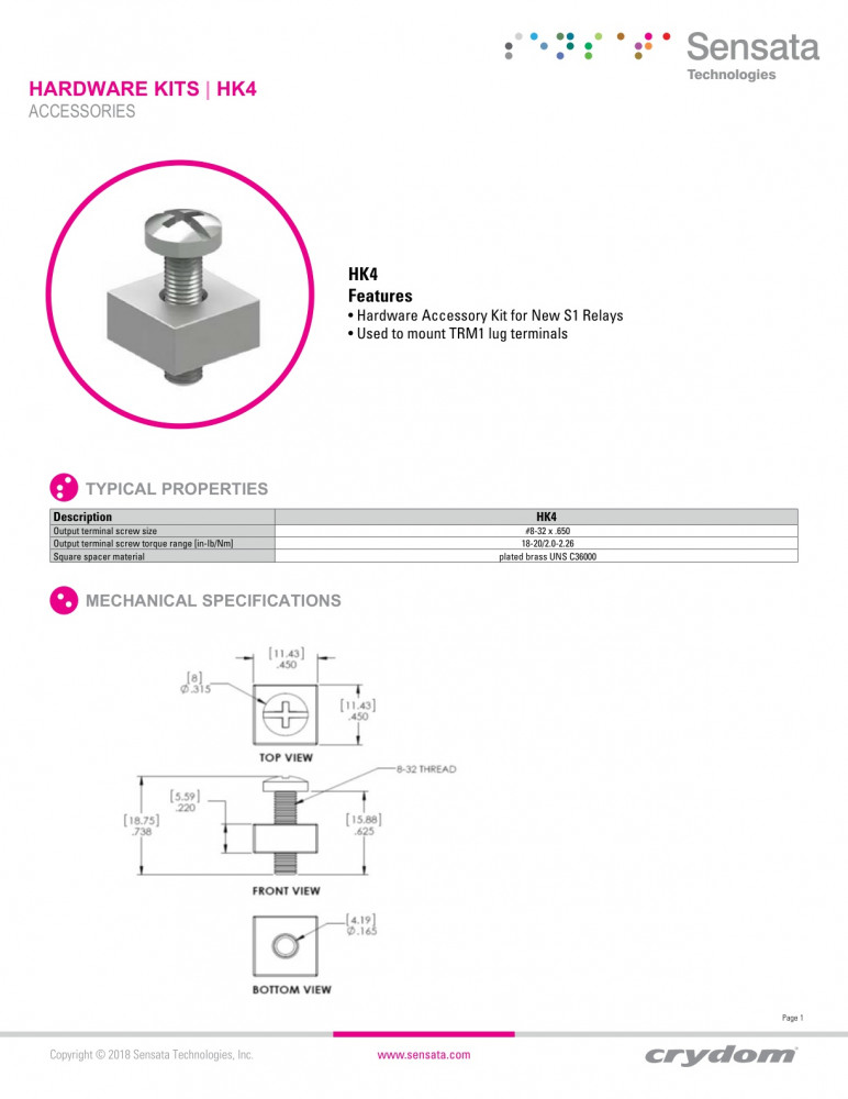 Sensata HK4 technical document page 1