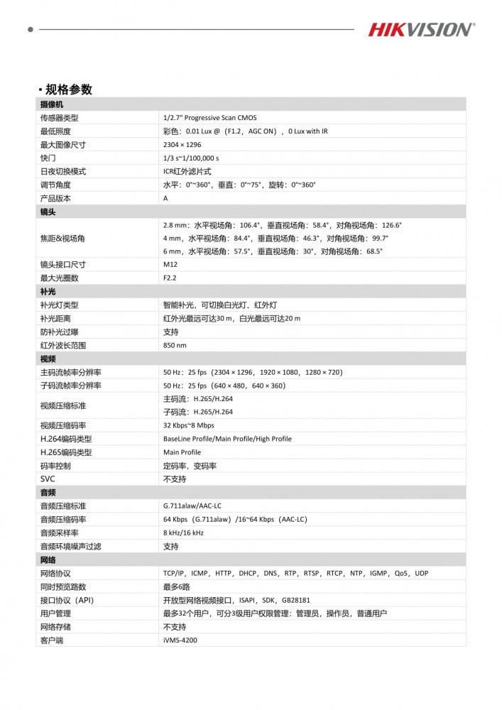 DS-IPC-K33H-LT technical document page 2