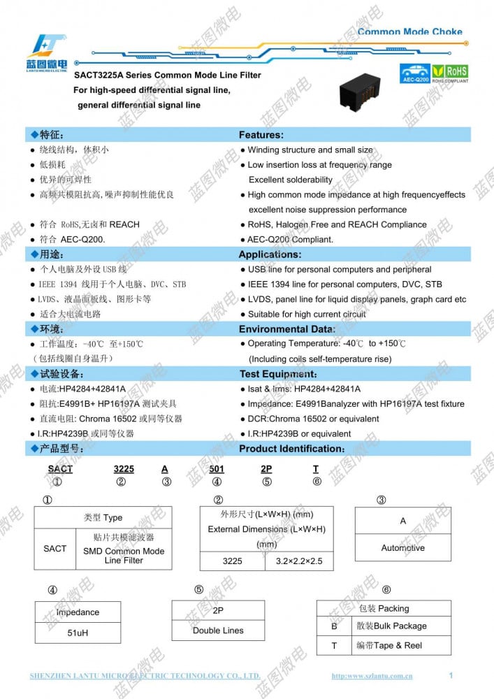 SACT3225A datasheet page 1