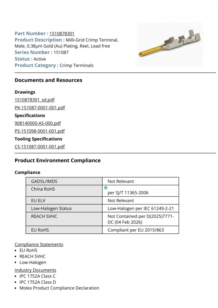 MOLEX Milli-Grid product specification page 1