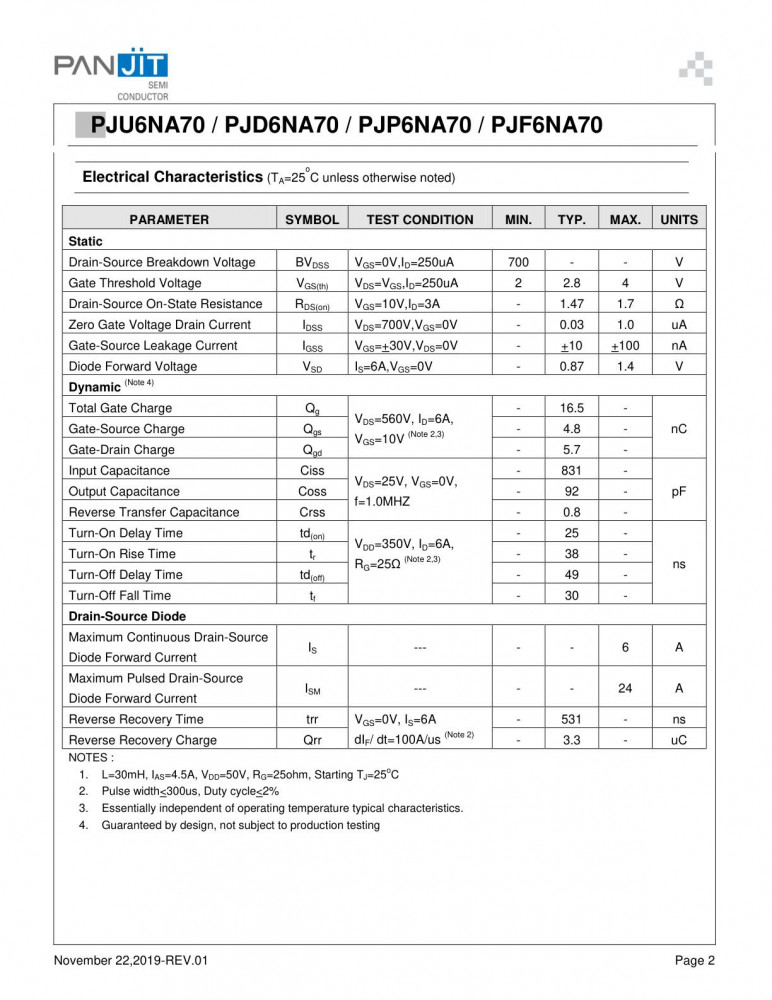 PANJIT PJD6NA70 datasheet page 2