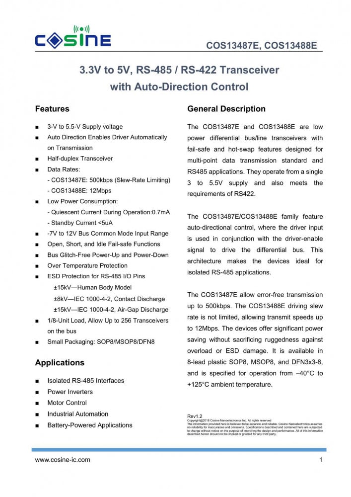 COS13488EESA datasheet page 1