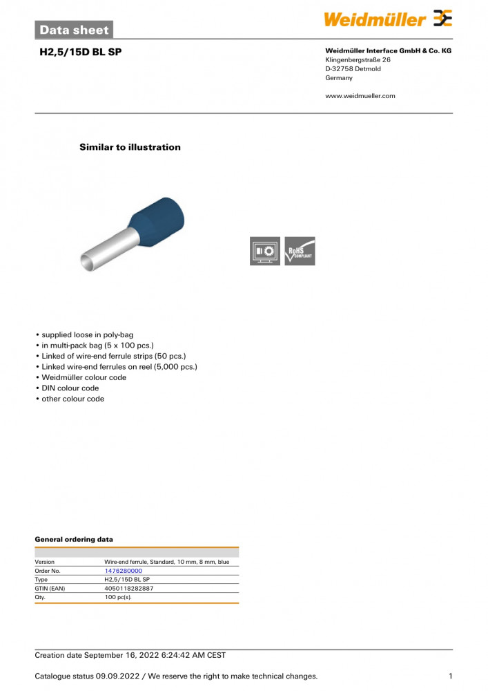 WEIDMULLER 1476280000 technical document page 1