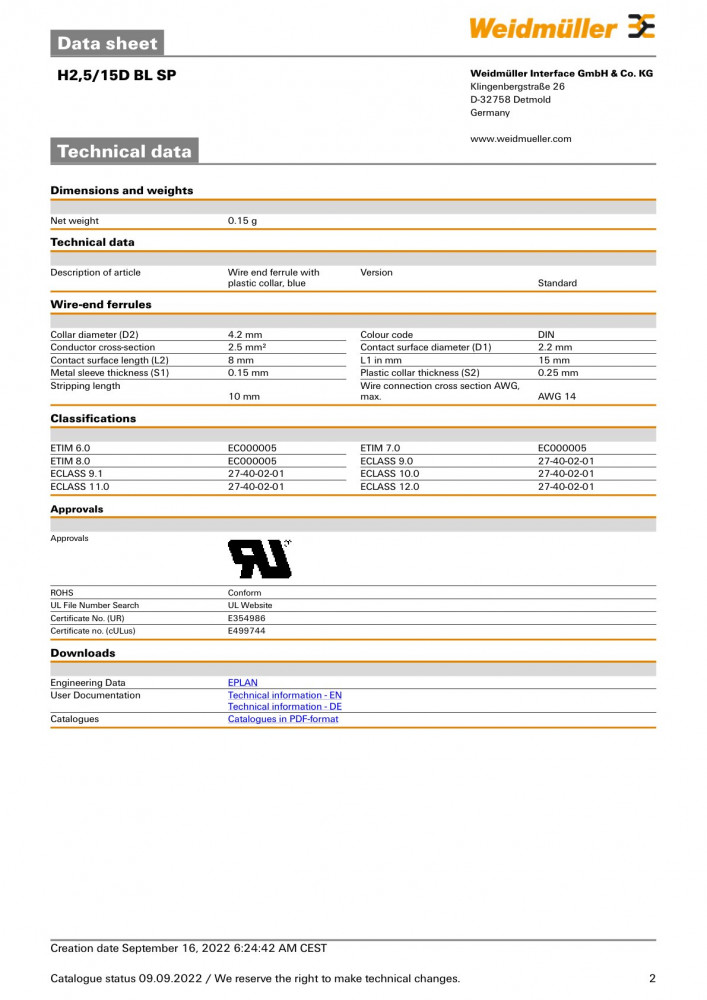 WEIDMULLER 1476280000 technical document page 2