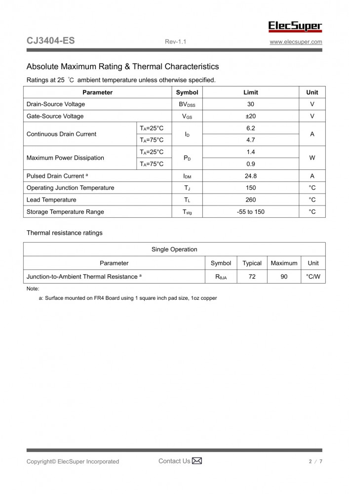 CJ3404-ES datasheet page 2