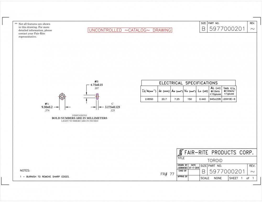 Fair-Rite 5977000201 catalog drawing preview