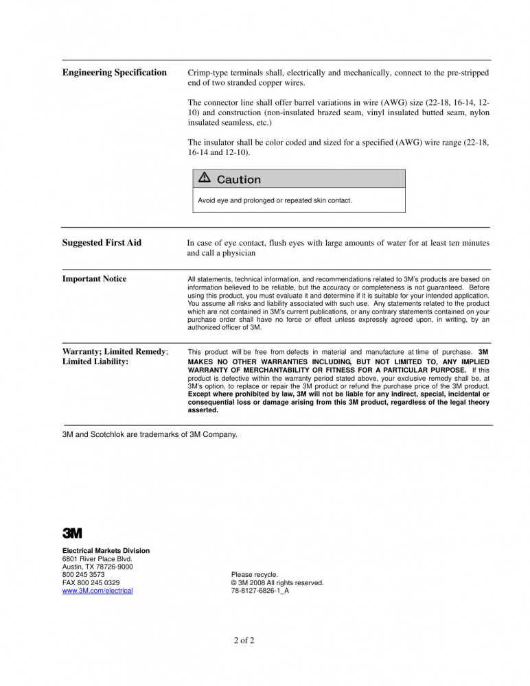 3M Specialty Terminals 62-NBM-A technical document page 2