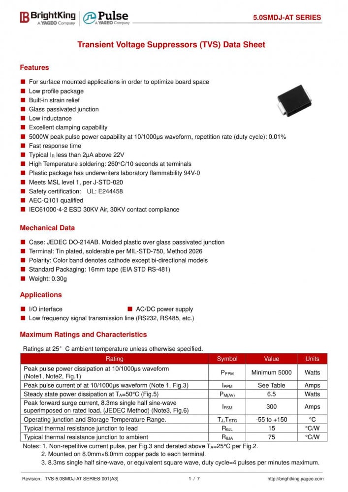 Brightking TVS datasheet page 1