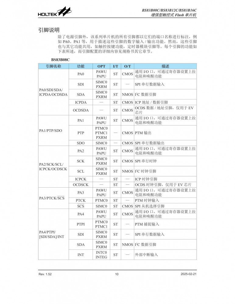 HOLTEK BS83B08C datasheet page 10