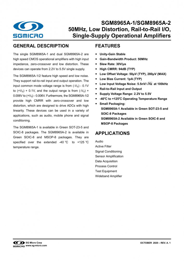 SGM8965A-2 datasheet page 1