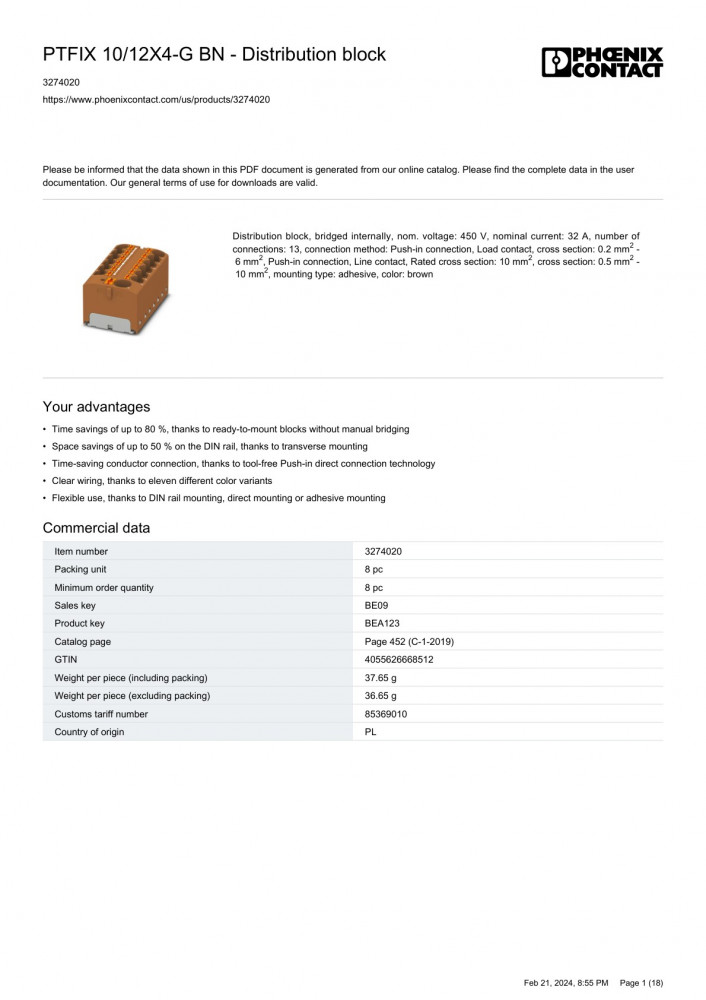 Phoenix Contact 3274020 document page 1