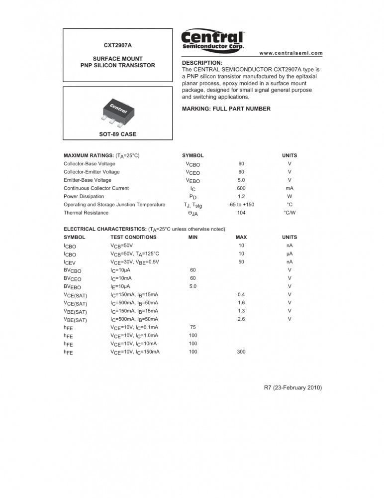 CXT2907A TR PBFREE datasheet page 1