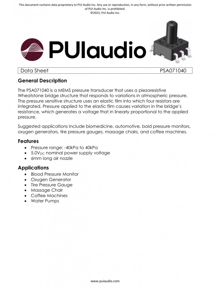 PSA071040 datasheet page 1