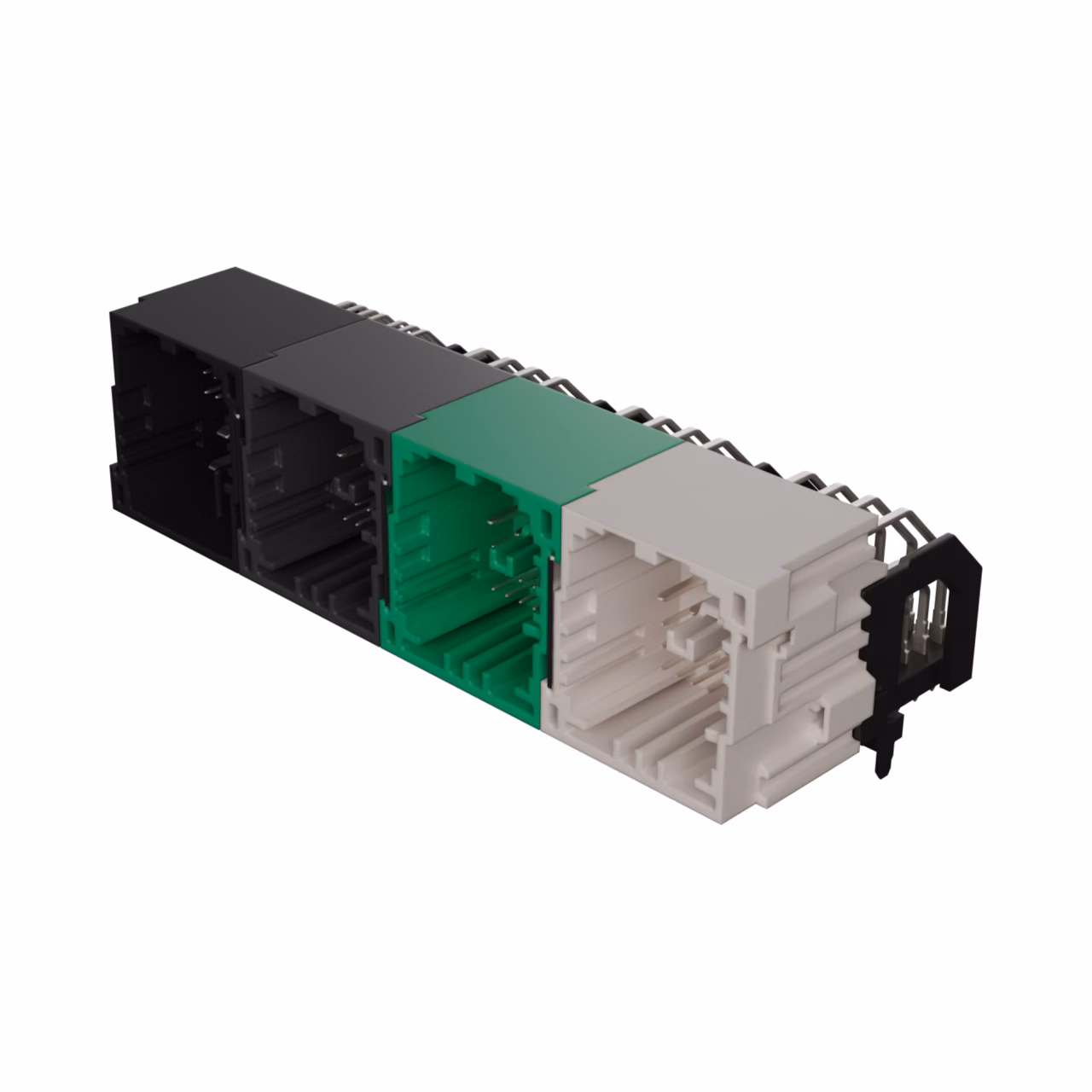 stAK50h 4 Bay Right-Angle Hybrid Header, 109 Circuits, Bay 1: 25 Circuits/Key 3/Black; Bay 2: 28 Circuits/Key 1/Dark Gray; Bay 3: 28 Circuits/Key 2/Green; Bay 4: 28 Circuits/Key 3/Gray; Tray for sale