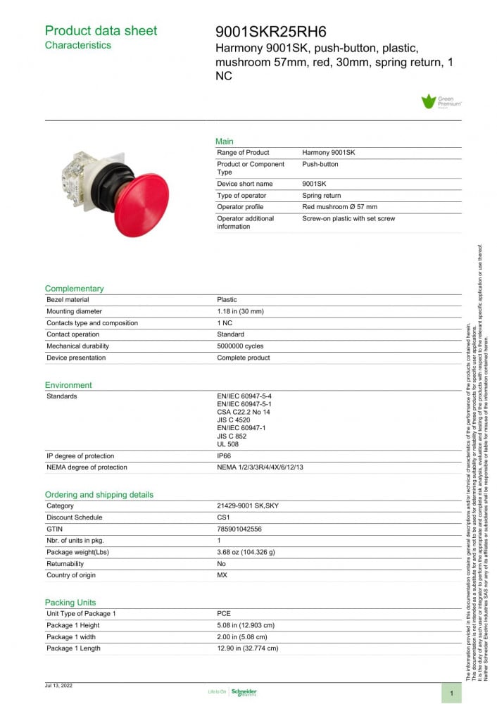 9001SKR25RH6 technical document page 1