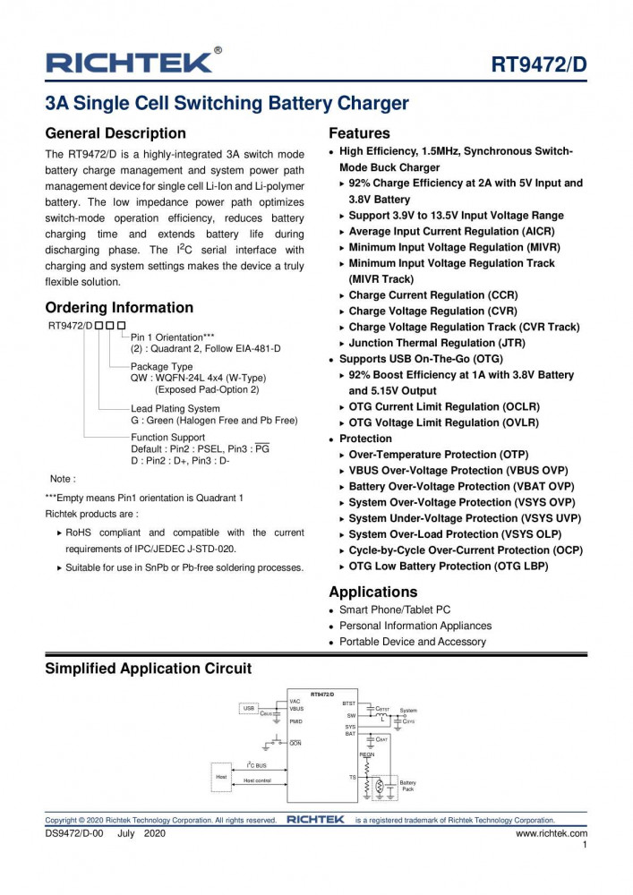 RT9472/RT9472D datasheet page 1