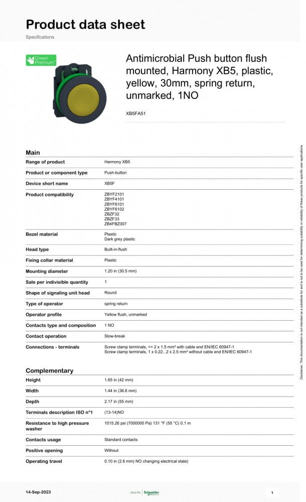 XB5FA51 technical document page 1