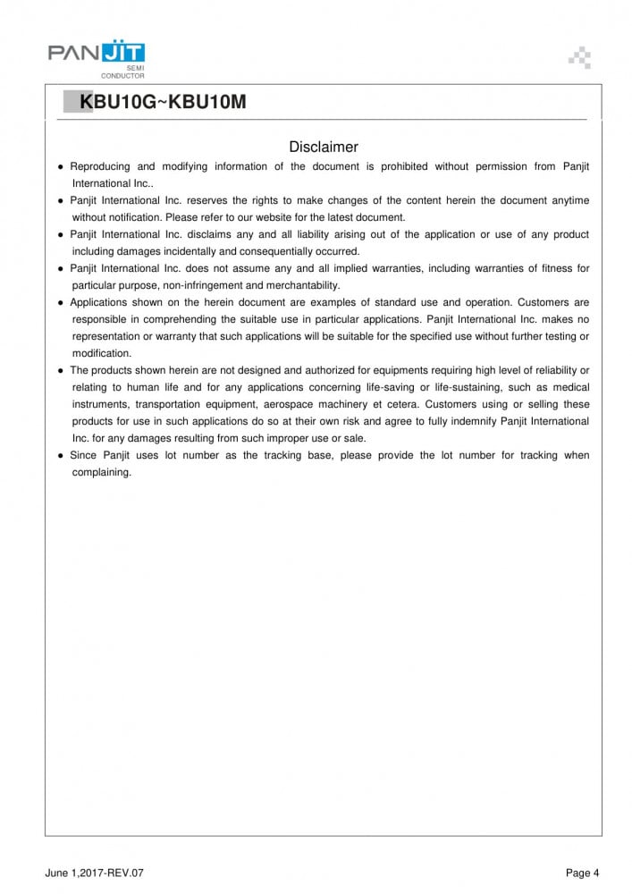 PANJIT KBU10M datasheet page 4