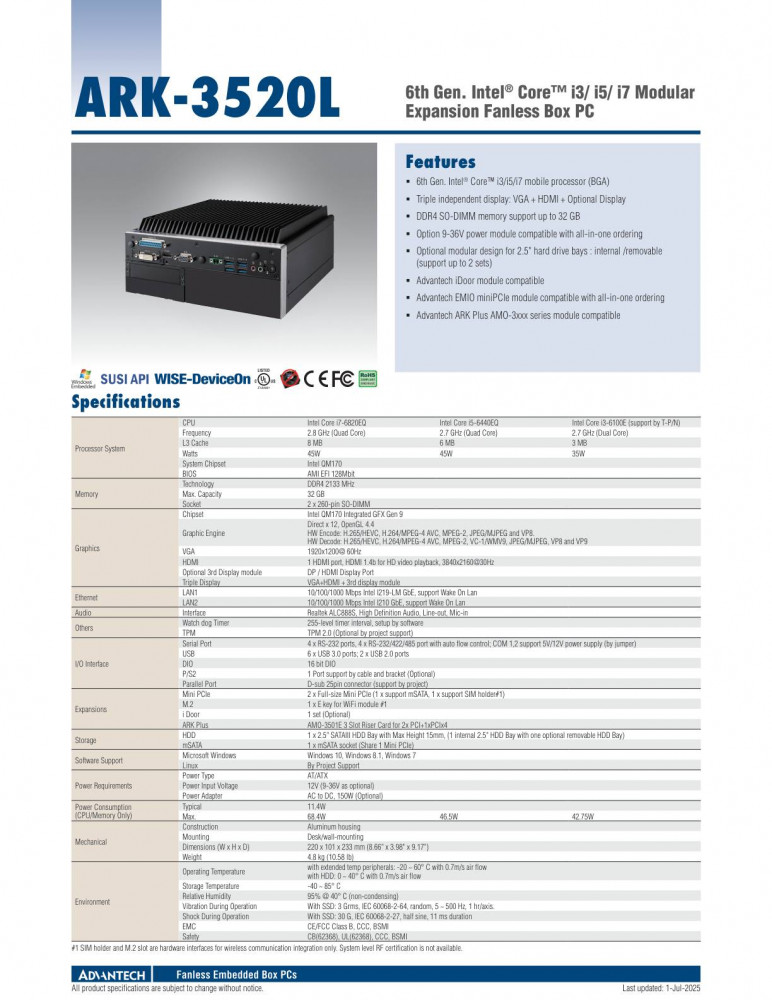 ARK-3520L product document, page 1