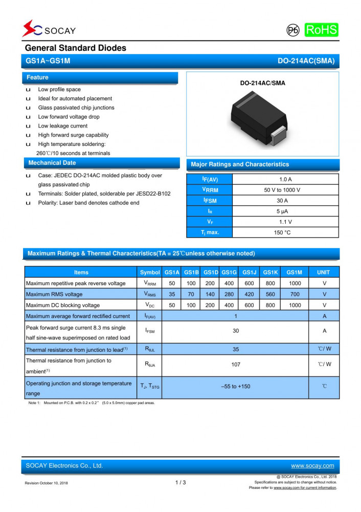 GS1D datasheet page 1