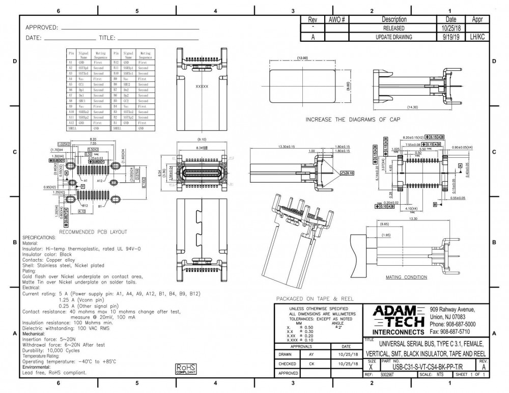ADAM TECH USB-C31-S-VT-CS4-BK-PP-T/R technical drawing