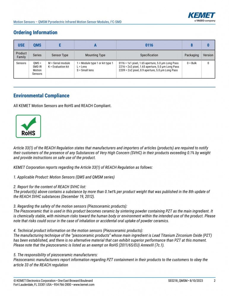 KEMET USEQMSM1221600 document page 2