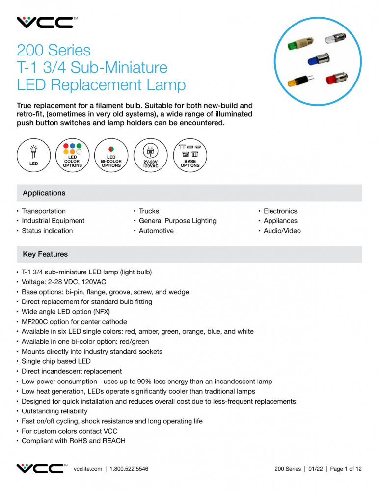 VCC 200 Series datasheet page 1