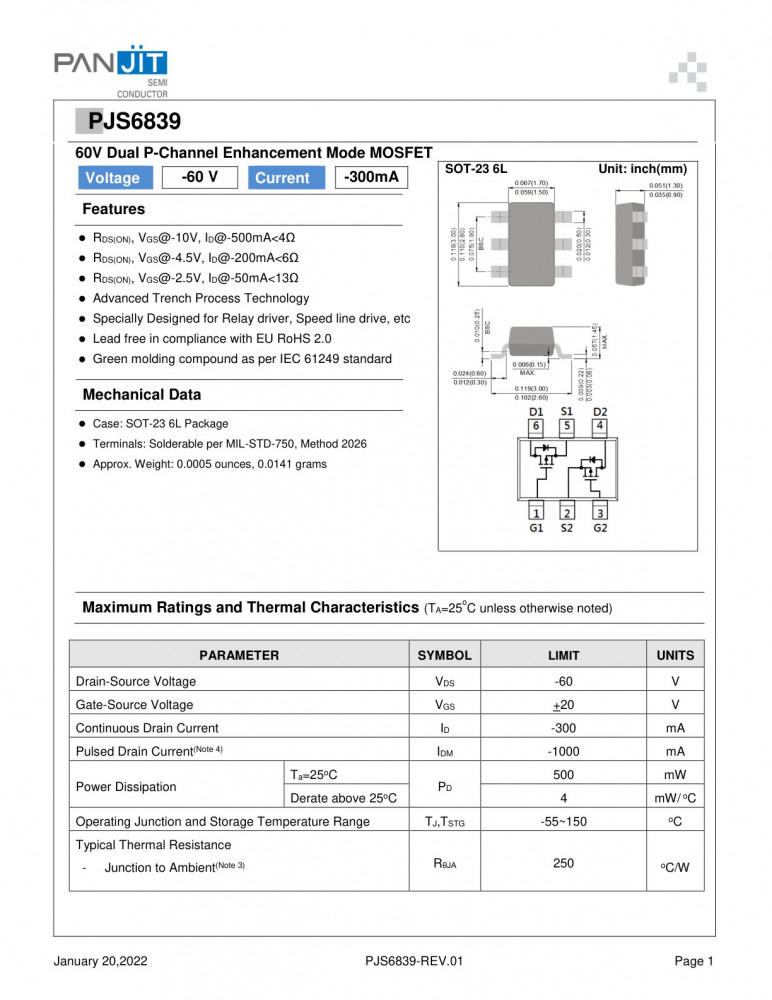 PJS6839 datasheet page 1