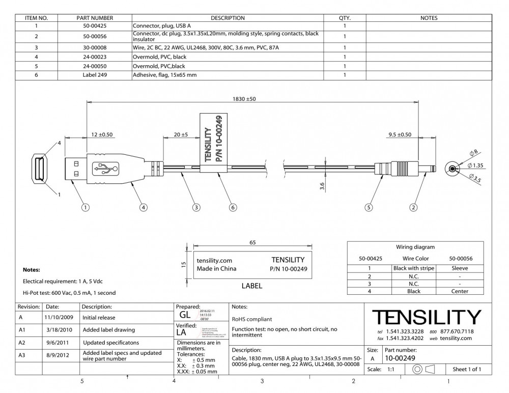 Tensility International 10-00249 product drawing
