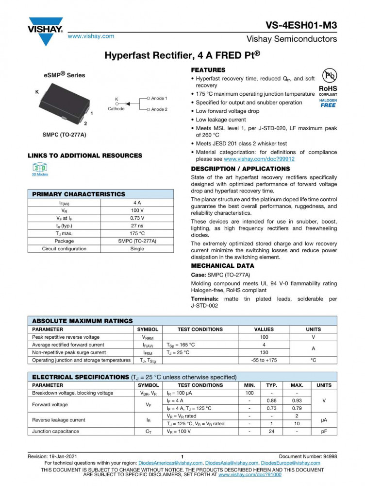 VS-4ESH01-M3/8 datasheet page 1