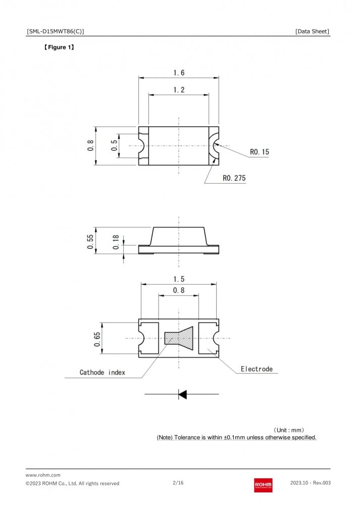 SML-D15MWT86 technical document page 2
