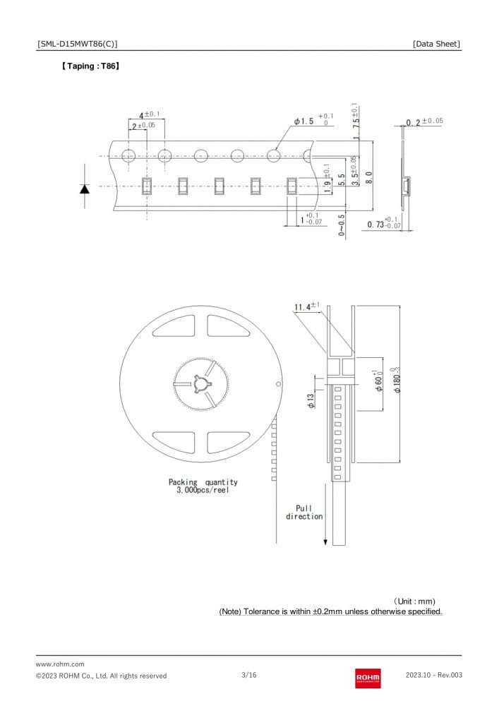 SML-D15MWT86 technical document page 3
