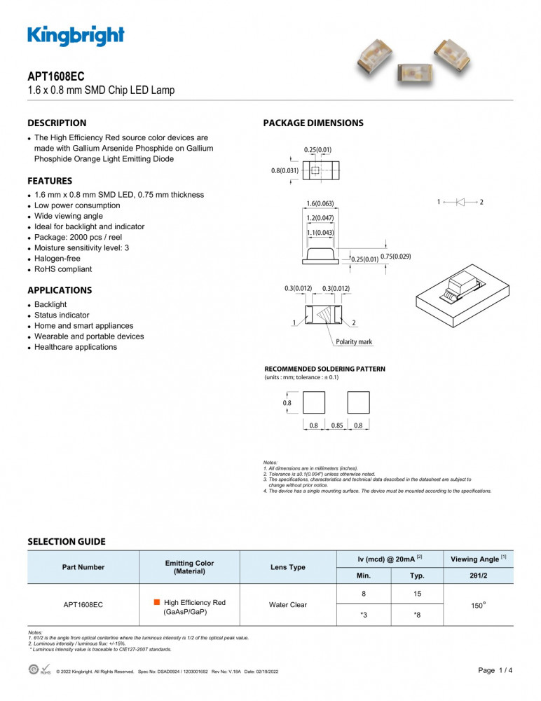 APT1608EC datasheet page 1
