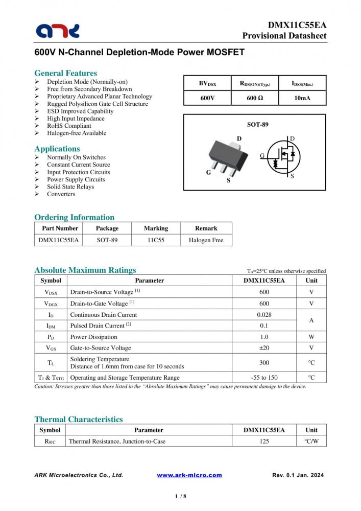 DMX11C55EA datasheet page 1