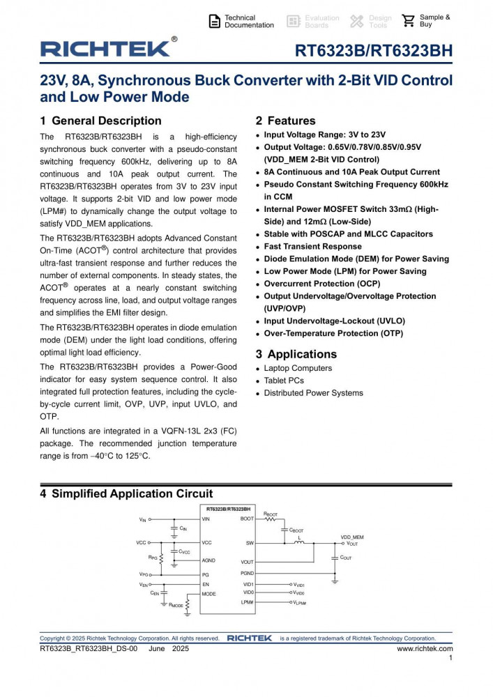 RT6323B/RT6323BH datasheet page 1